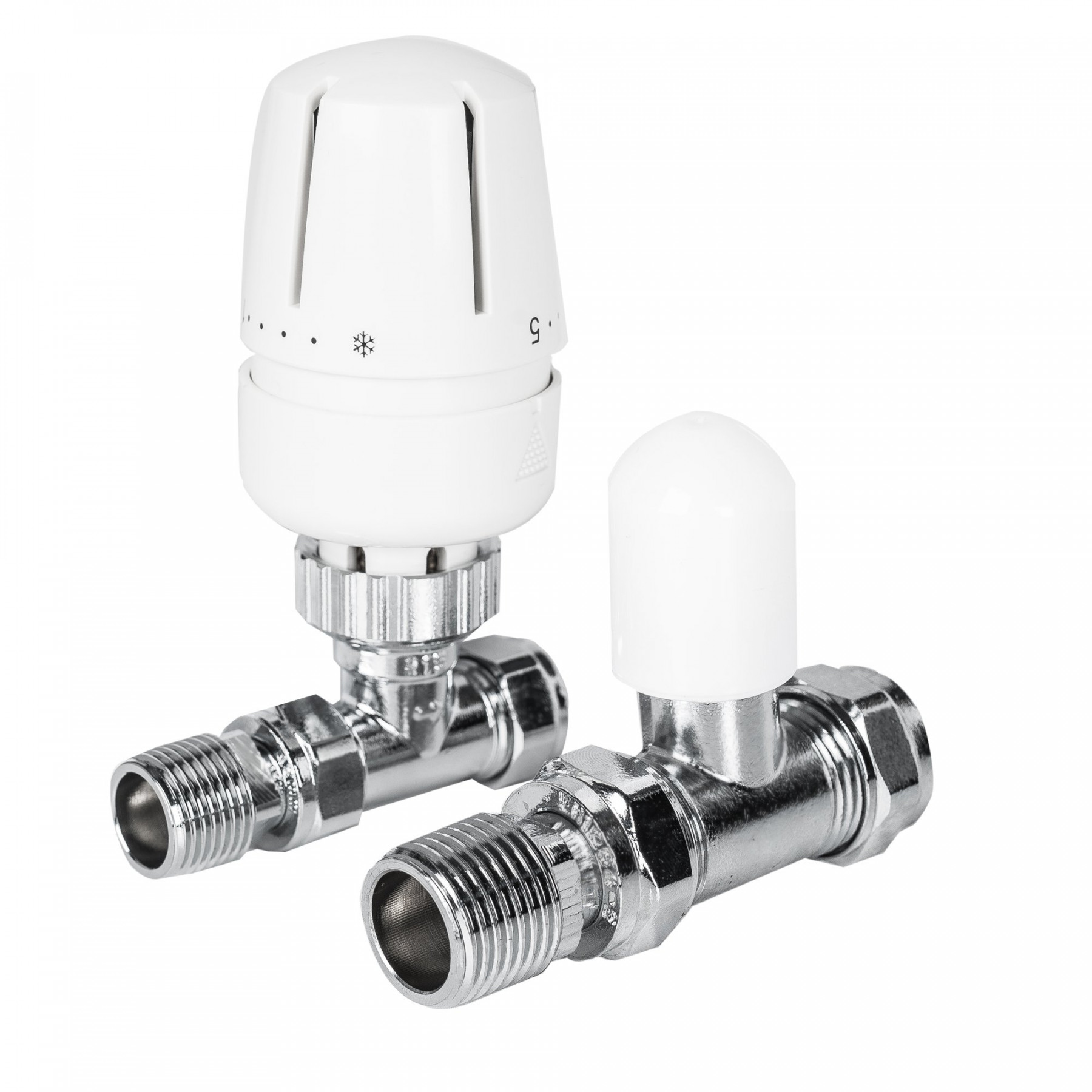 White/Chrome Thermostatic Straight Radiator Valve and Lockshield Pack ...
