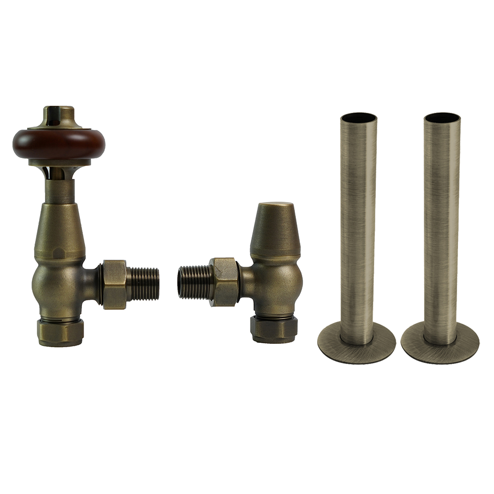 Thermostatic Manual Angled Radiator Valves Traditional Brass Pipes and ...
