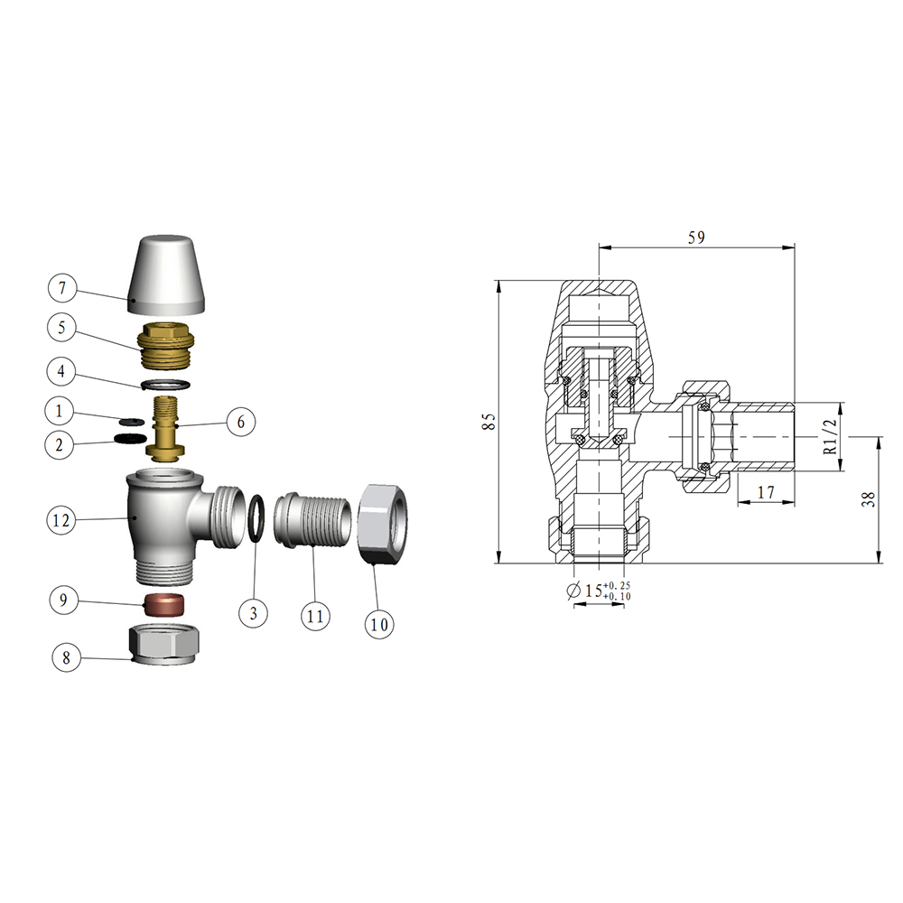 Thermostatic Manual Angled Radiator Valves Traditional Brass Pipes and ...