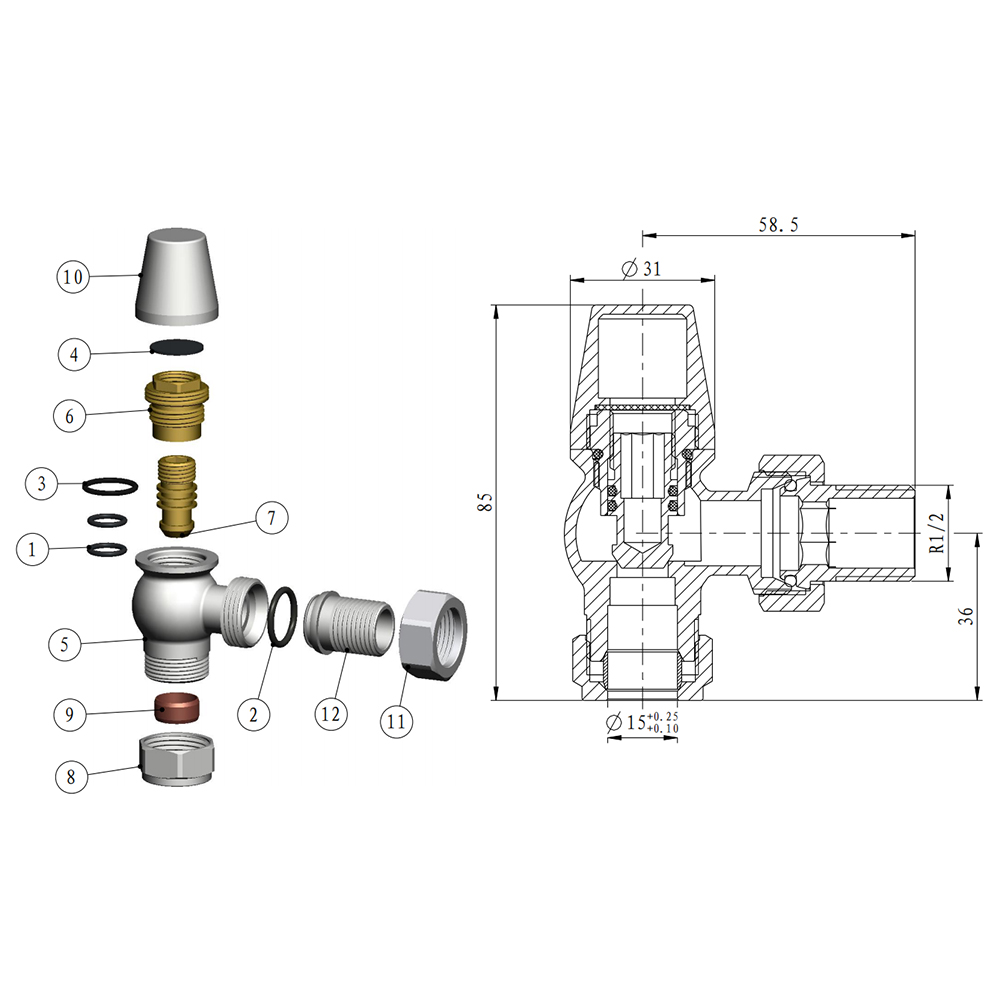 Thermostatic Manual Angled Radiator Valves Traditional Brass Pipes and ...