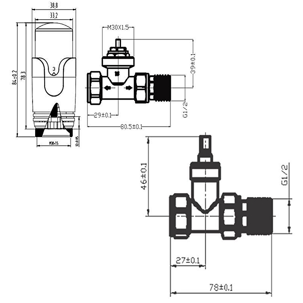 Thermostatic TRV Manual Lockshield Radiator Valves Angled/Straight ...