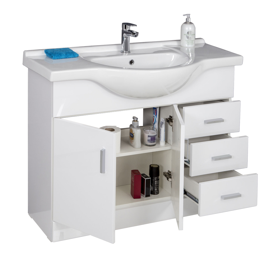 Bathroom Vanity Unit Cloakroom Basin Sink Storage Mirror Cabniet Tall ...
