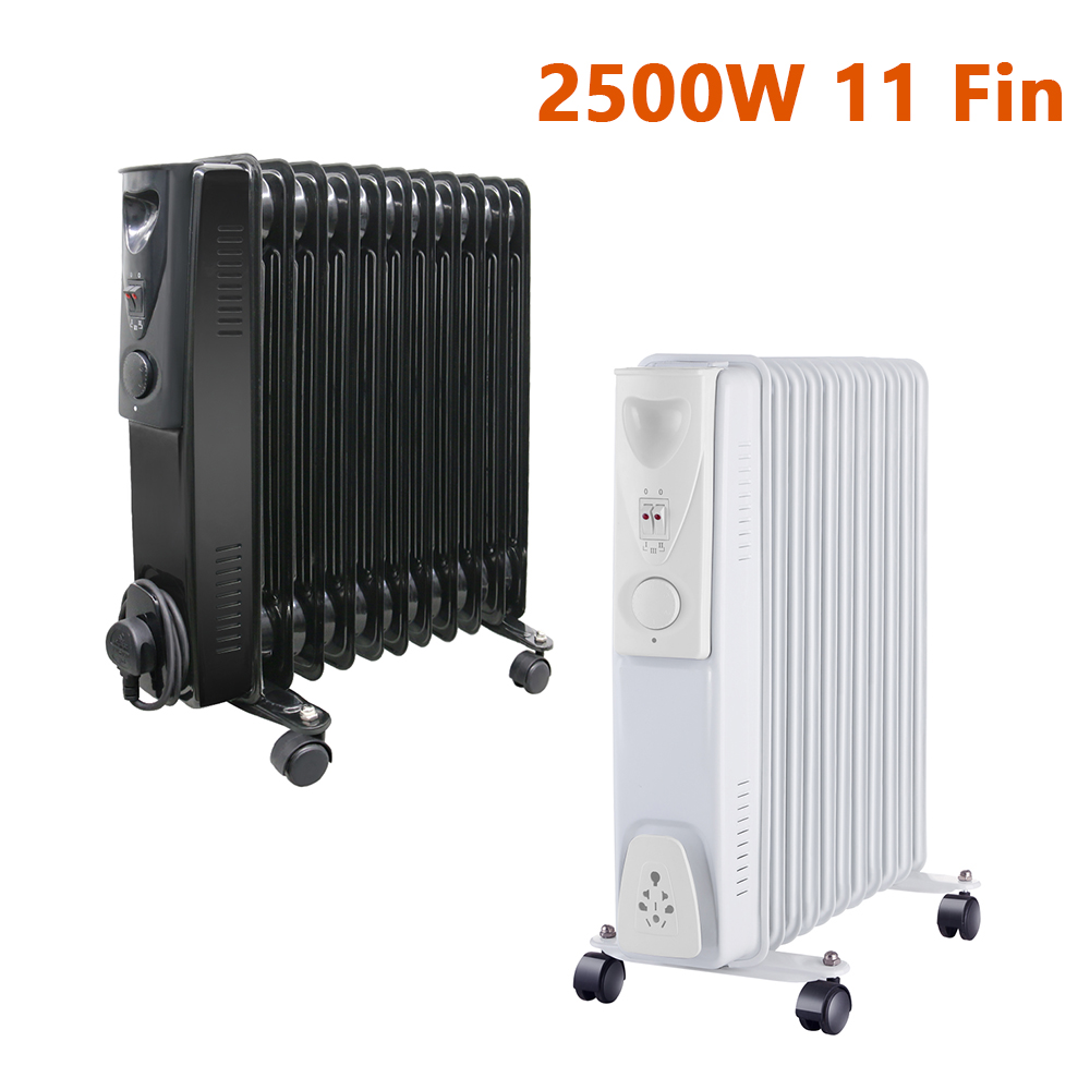 2500W 11 Fin Oil Filled Radiator Electric Portable Heater Thermostat ...