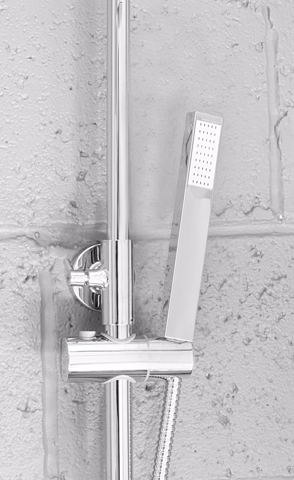 8" Slim Square Shower Kit Chrome Thermostatic Bar Shower Mixer Set Twin ...