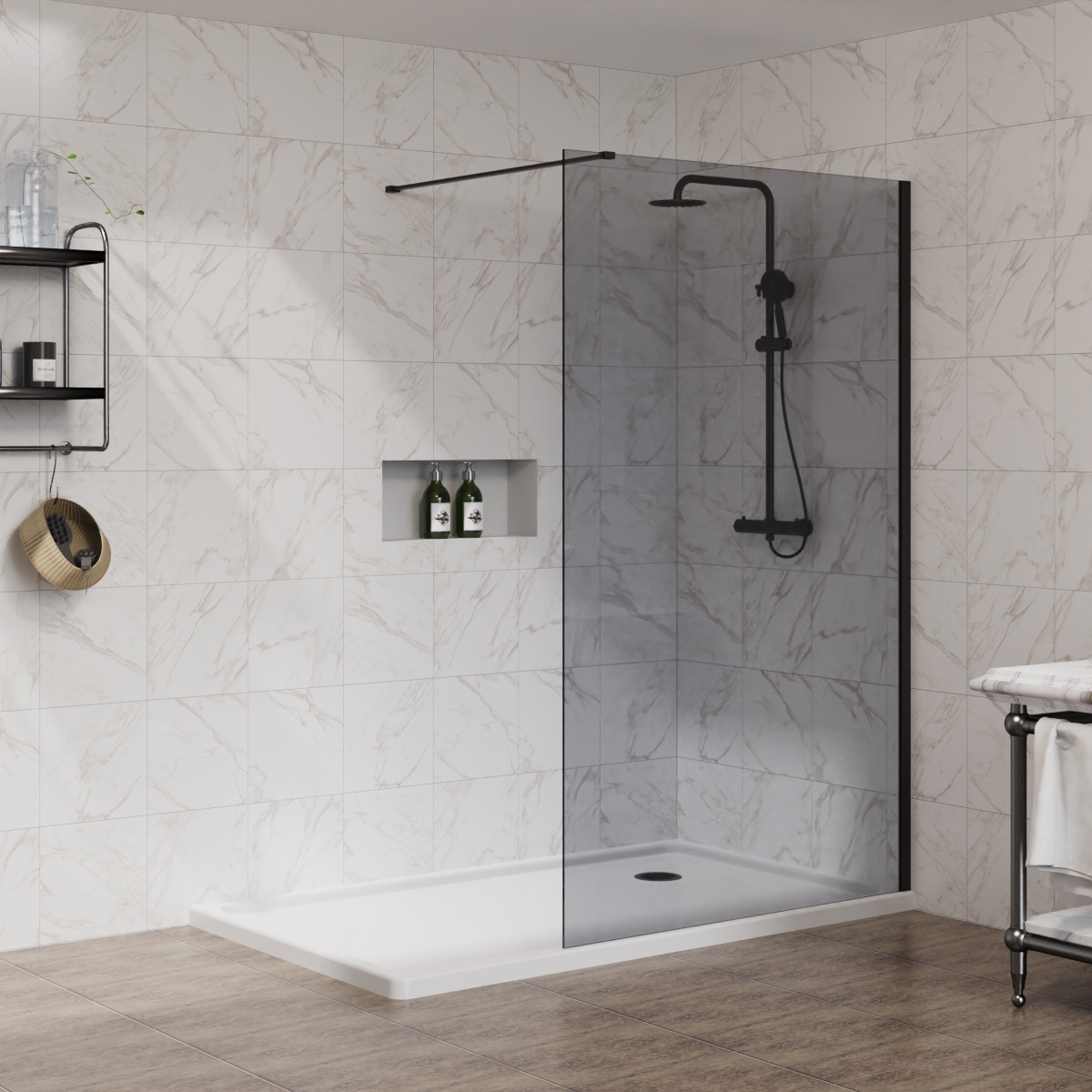 Black Walk In Shower Enclosure Wet Room Screen Flipper Panel Cubicle ...