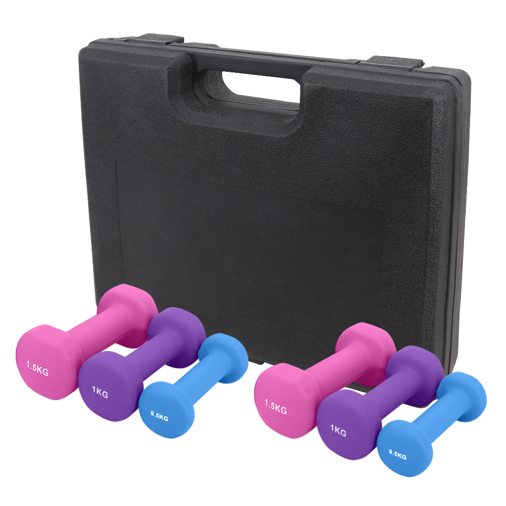 Neoprene Hex Dumbbells Kits 6KG Cast Iron Hand Weights Set Fitness Gym ...