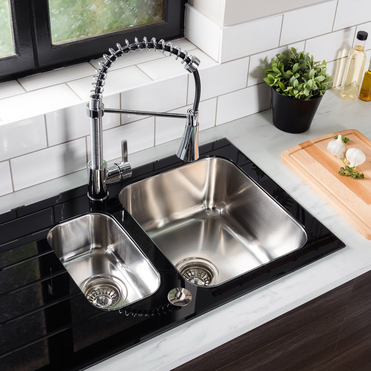 Modern Stainless Steel Kitchen Sink Single & 1.5 Bowl Drainer Sink Tap ...