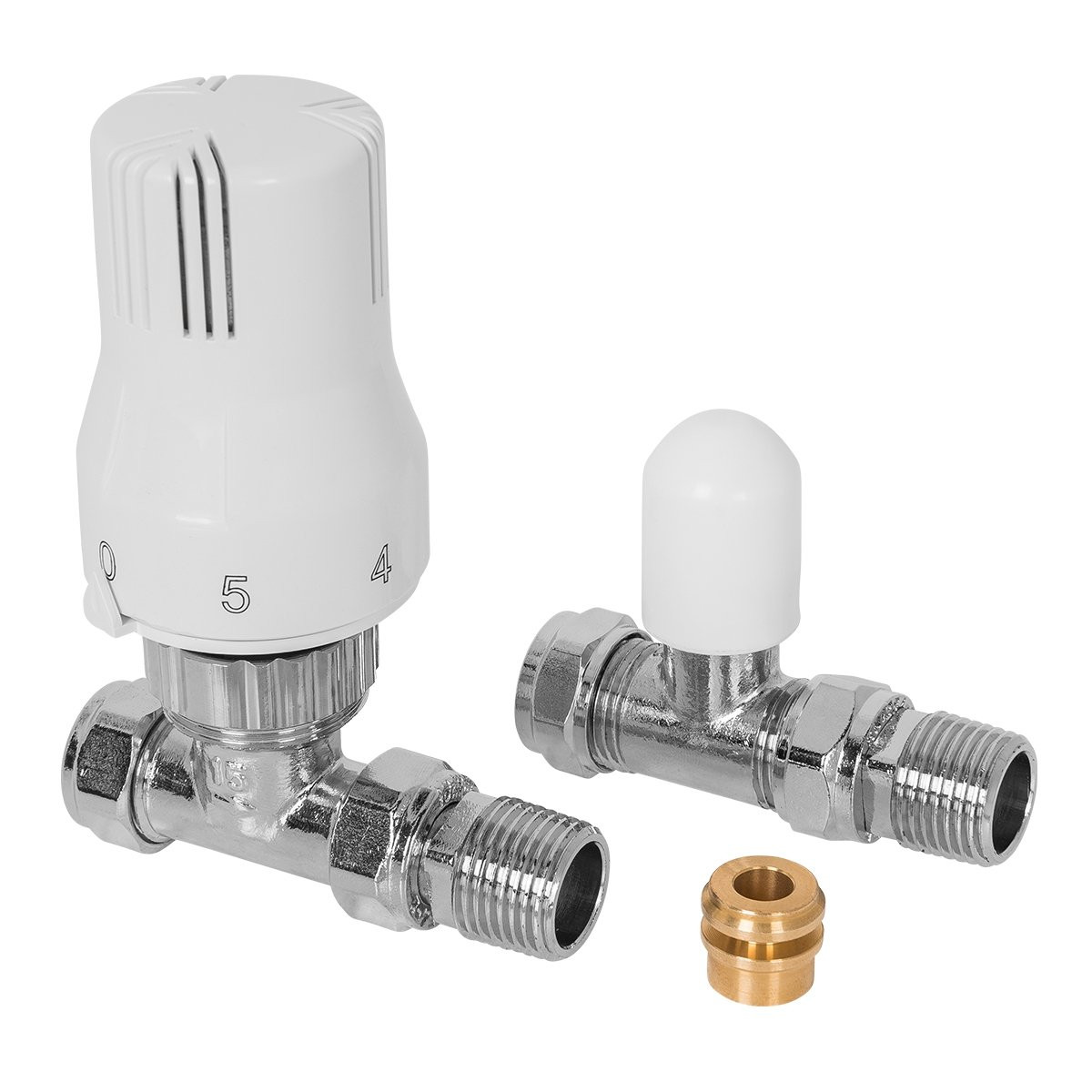 15mm Thermostatic Straight Radiator Valve and Lockshield with 15-8mm ...