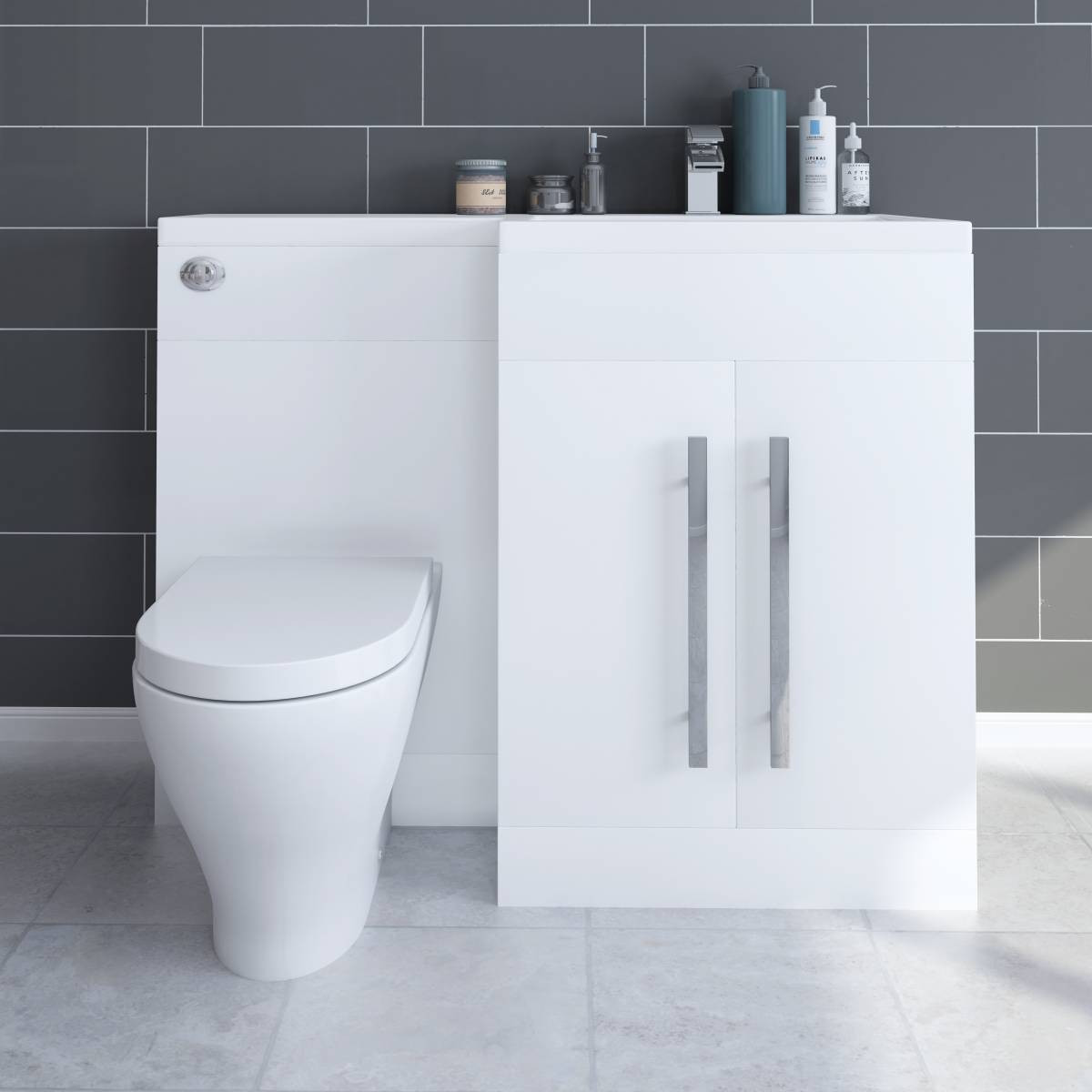 Bathroom Basin Sink Vanity Unit Back to Wall Toilet Suite Tall Cabinet ...
