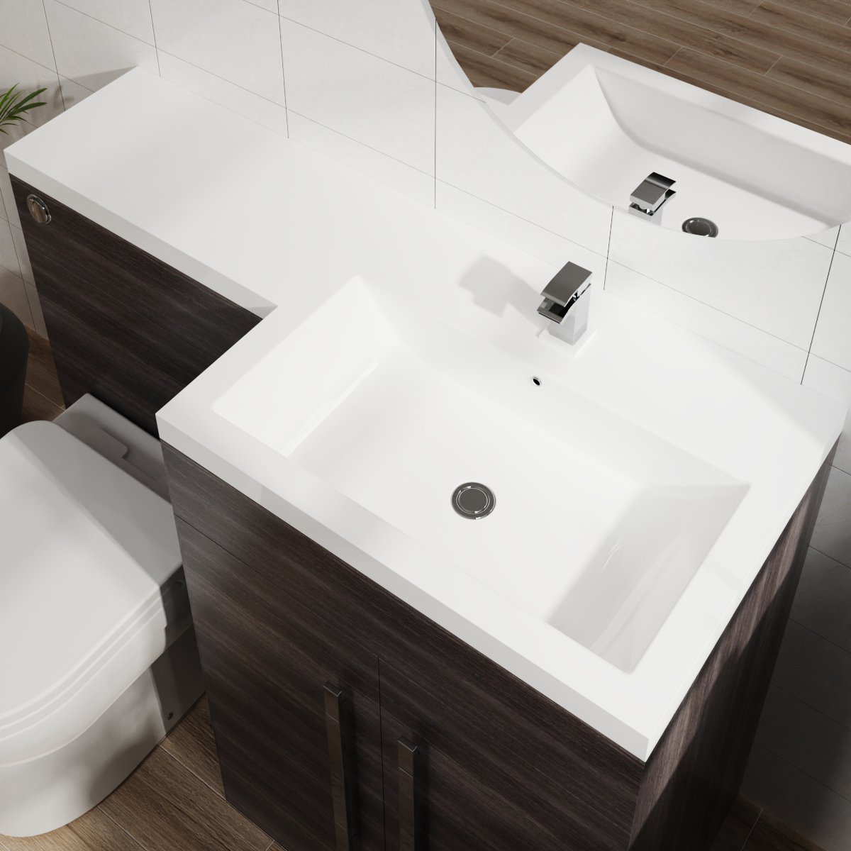 L-Shape Vanity Unit LH/RH Basin Sink Back to Wall Toilet Bathroom Tall ...