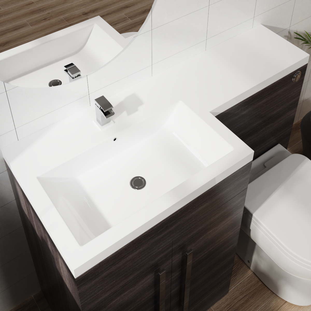 Bathroom L-Shape LH/RH Vanity Unit Basin Sink BTW Toilet Cistern ...