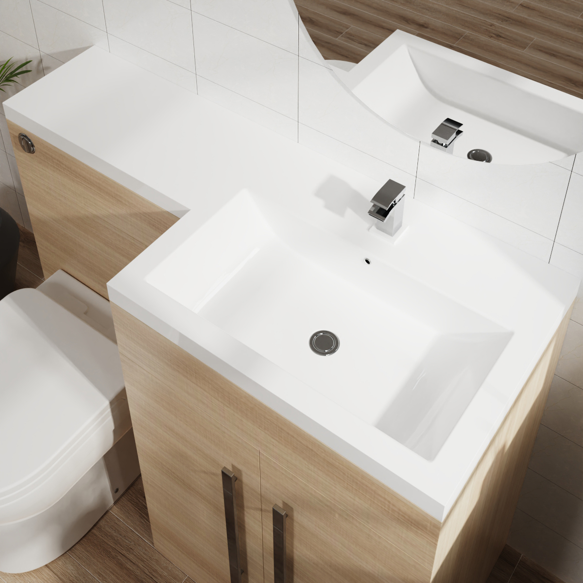 Bathroom L-Shape LH/RH Vanity Unit Basin Sink BTW Toilet Cistern ...