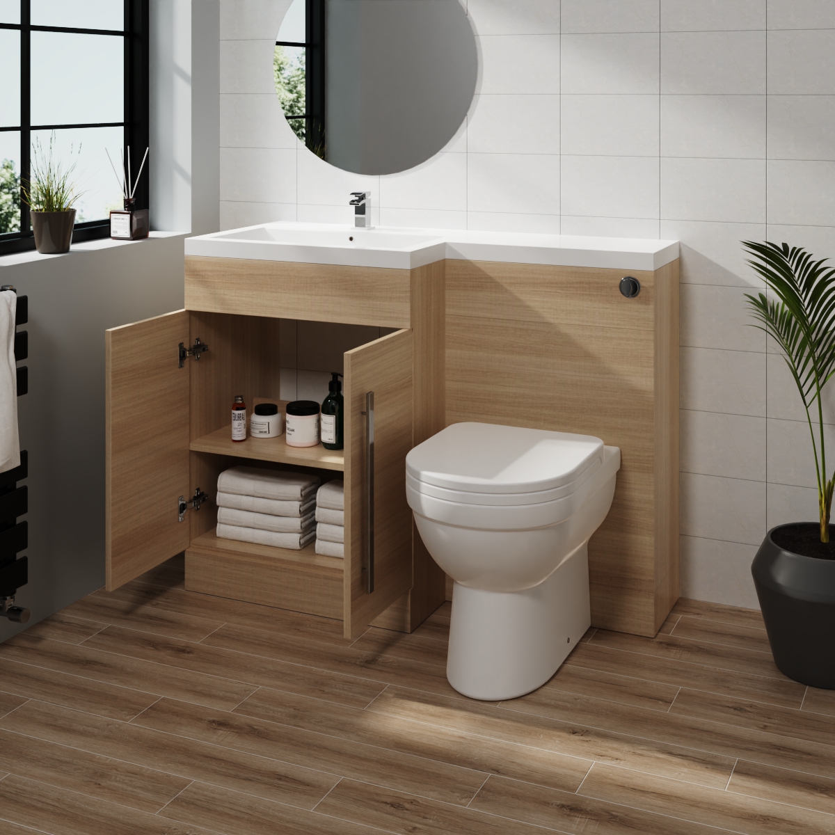 L-Shape Vanity Unit LH/RH Basin Sink Back to Wall Toilet Bathroom Tall ...