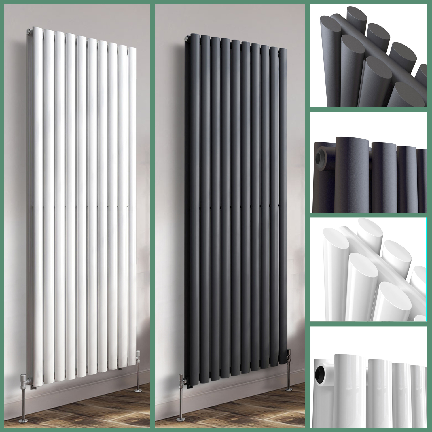 1800x590mm Tall Upright Oval Column Designer Bathroom Radiators White ...
