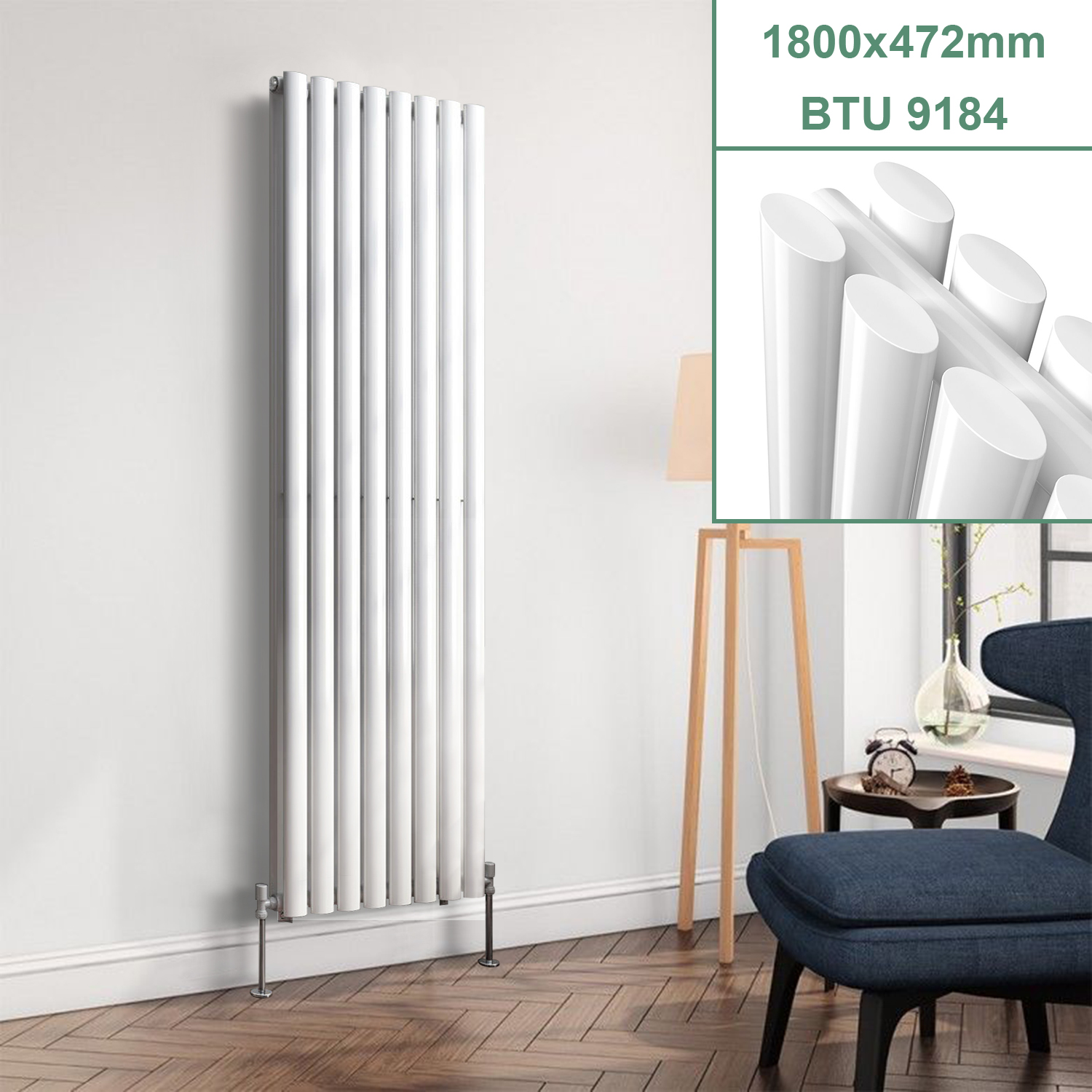 1800mm Vertical Designer Radiator Oval Column White Anthracite Tall ...