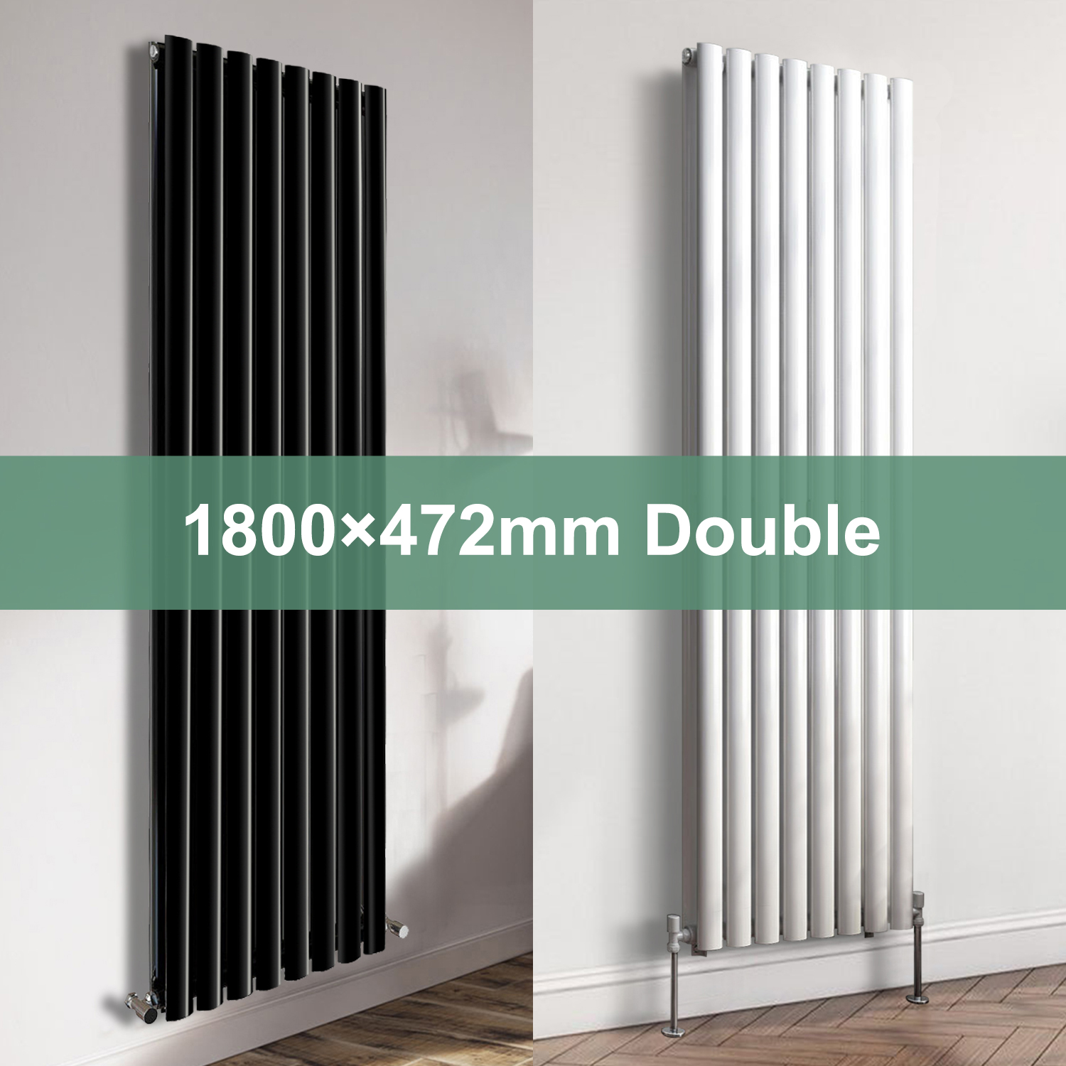 1800 x 472mm Vertical Oval Column Bathroom Designer Radiator Double ...