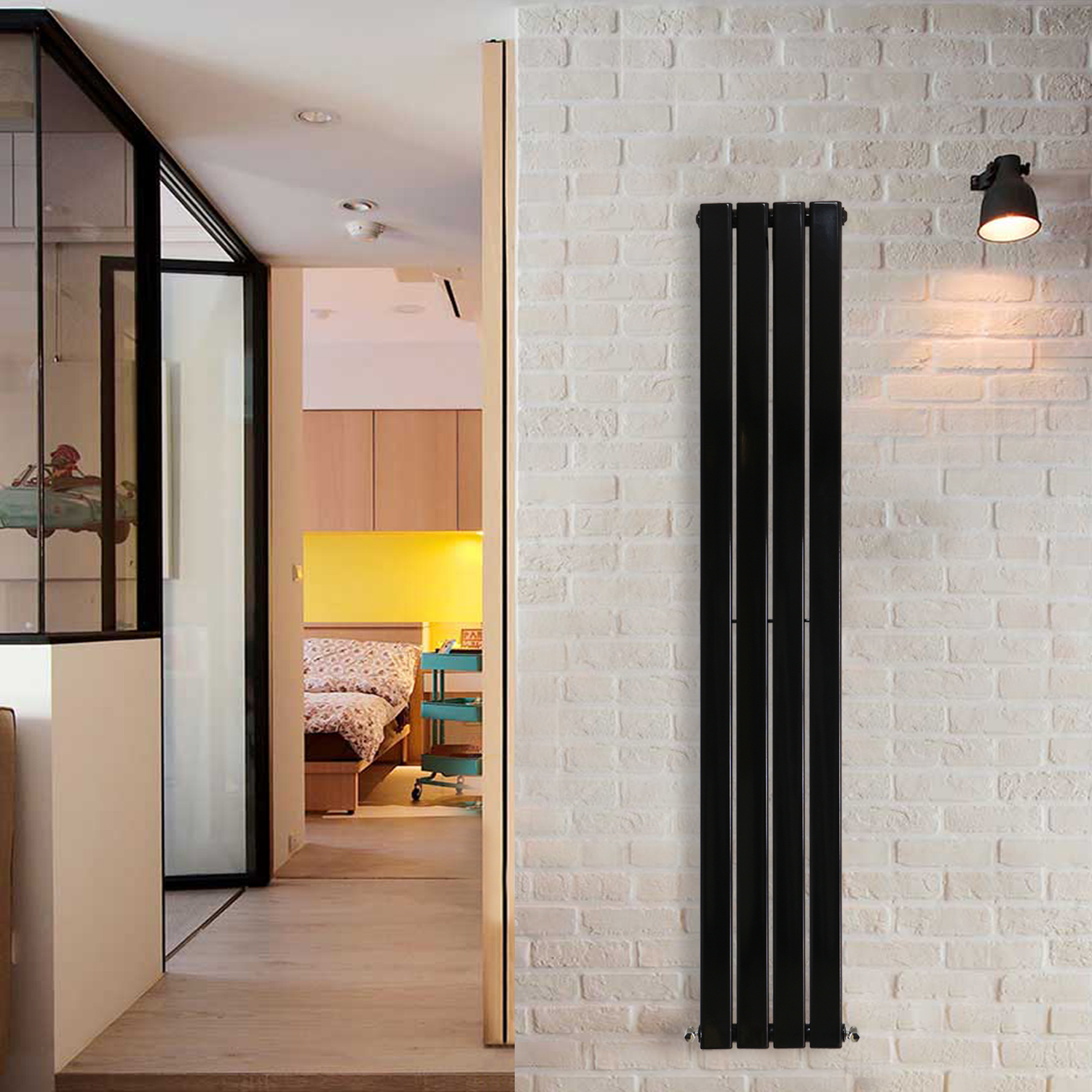 New Black Flat Panel Designer Radiators Central Heating + Free Angled ...