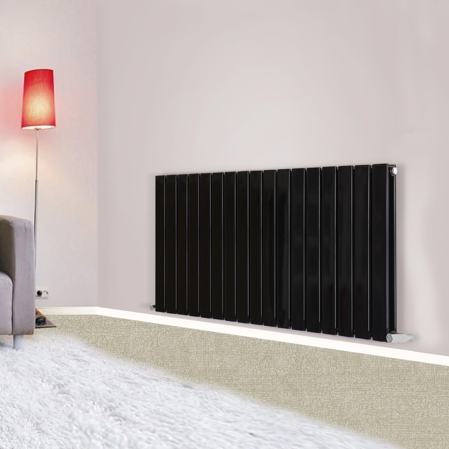 New Black Flat Panel Designer Radiators Central Heating + Free Angled ...