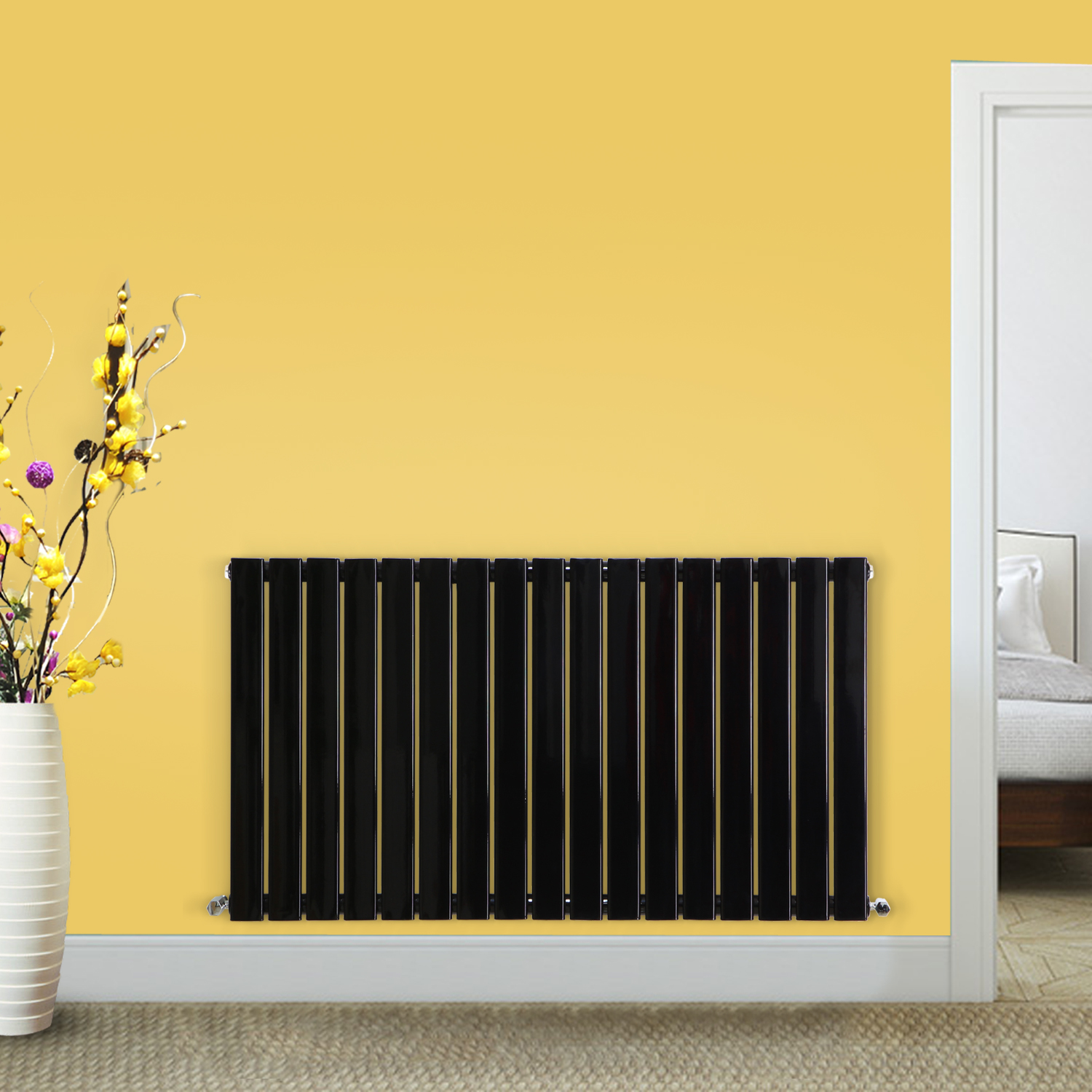 New Black Flat Panel Designer Radiators Central Heating + Free Angled ...