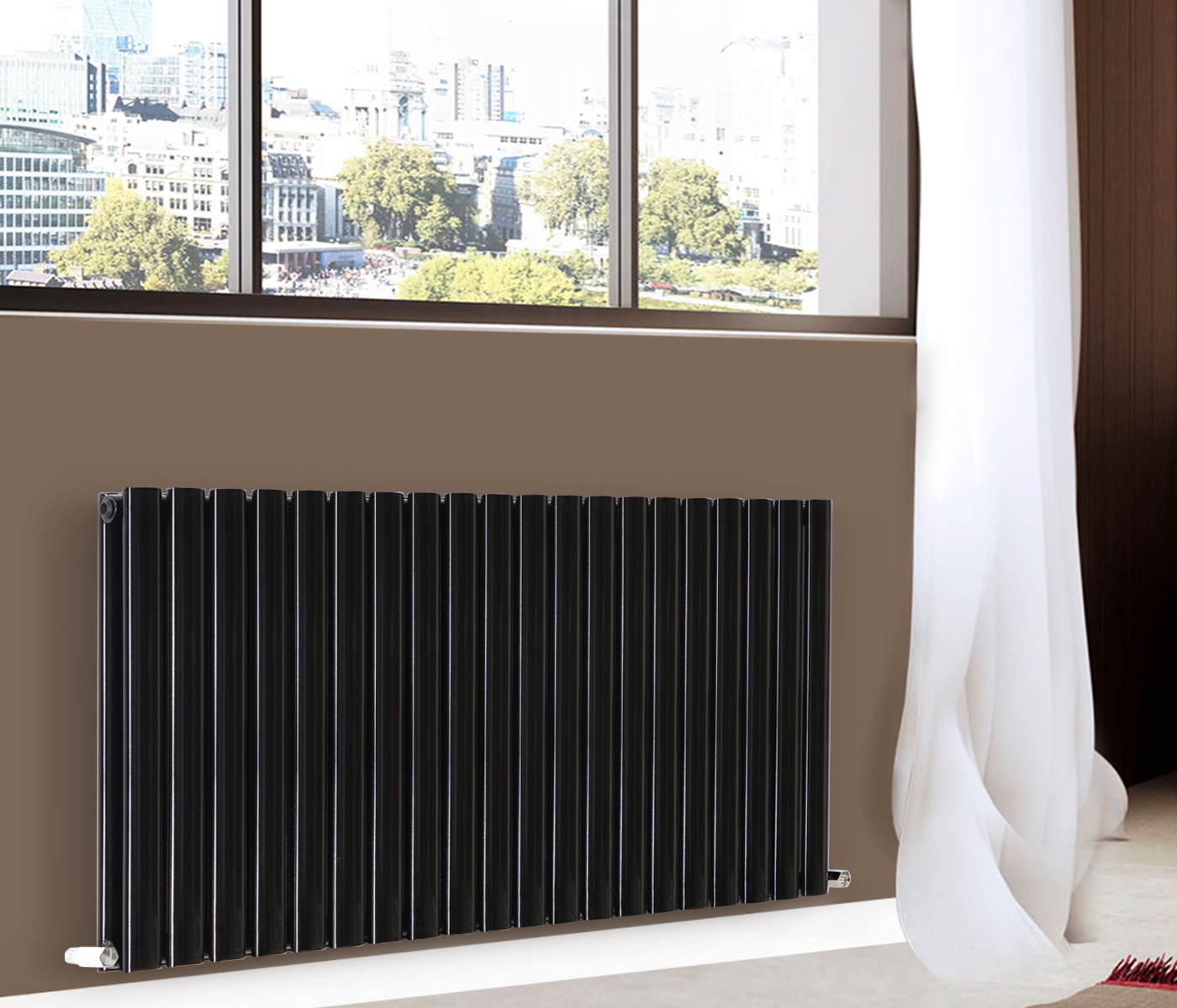 Designer Horizontal Radiator Oval Double Panel Central Heating Black ...