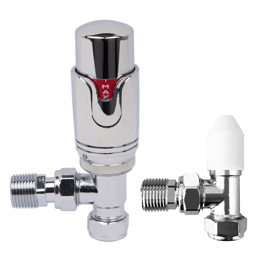 Towel Rail Thermostatic and Manual Angled Valves 15mm x 1/2" Radiator ...
