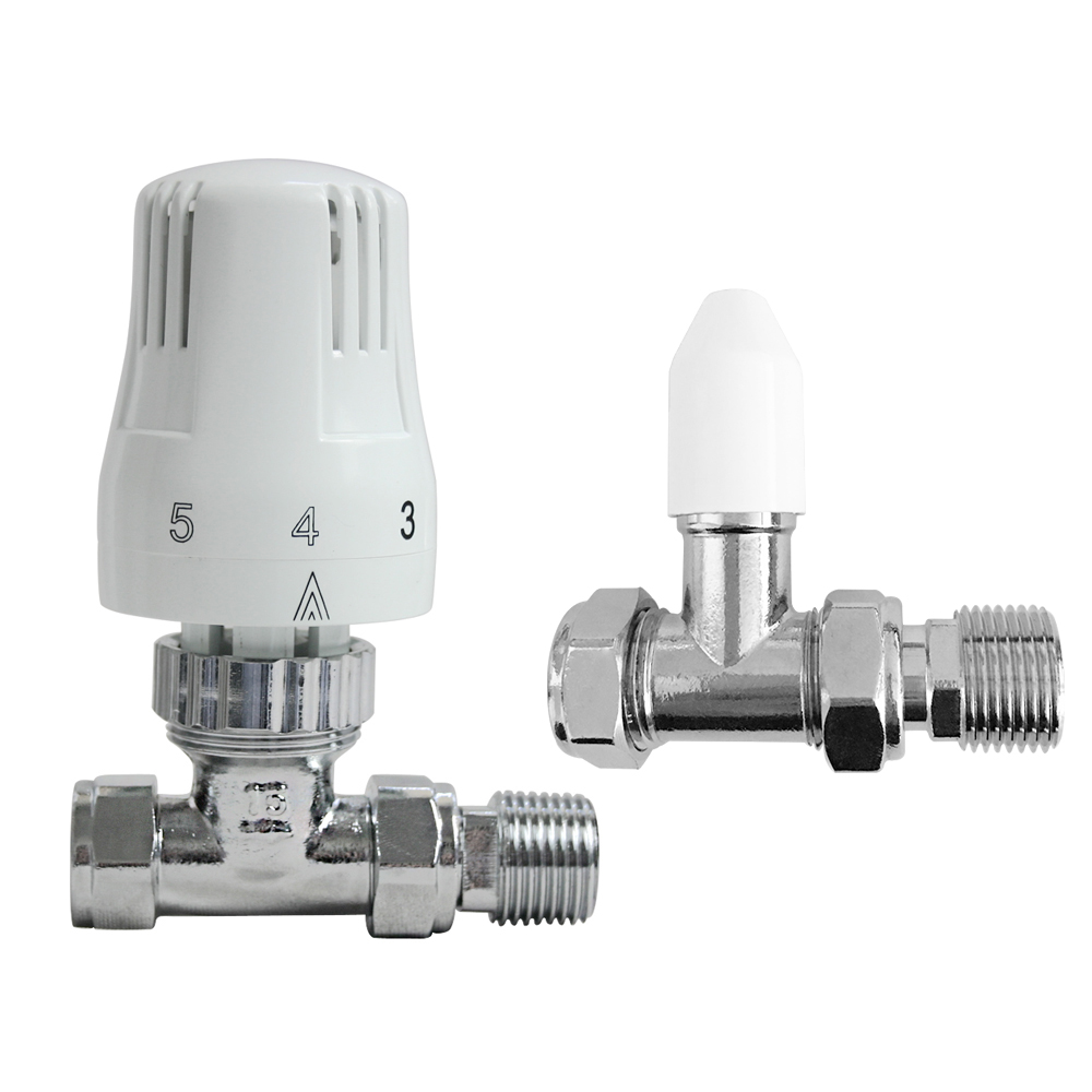 Lockshield Thermostatic TRV Radiator Valves 15mmx1/2" Angled Straight ...