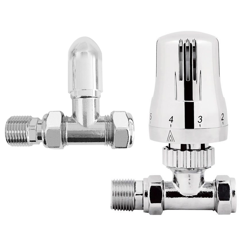 15mm x 1/2" Straight Radiator Valves Thermostatic and Manual Chrome ...