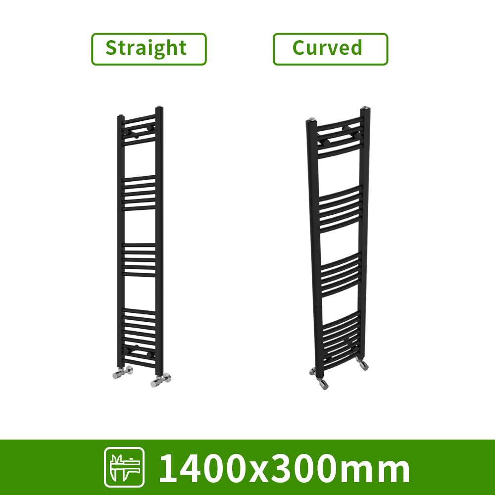 Black Straight Curved Flat Panel Heated Towel Rail Oval Traditional ...