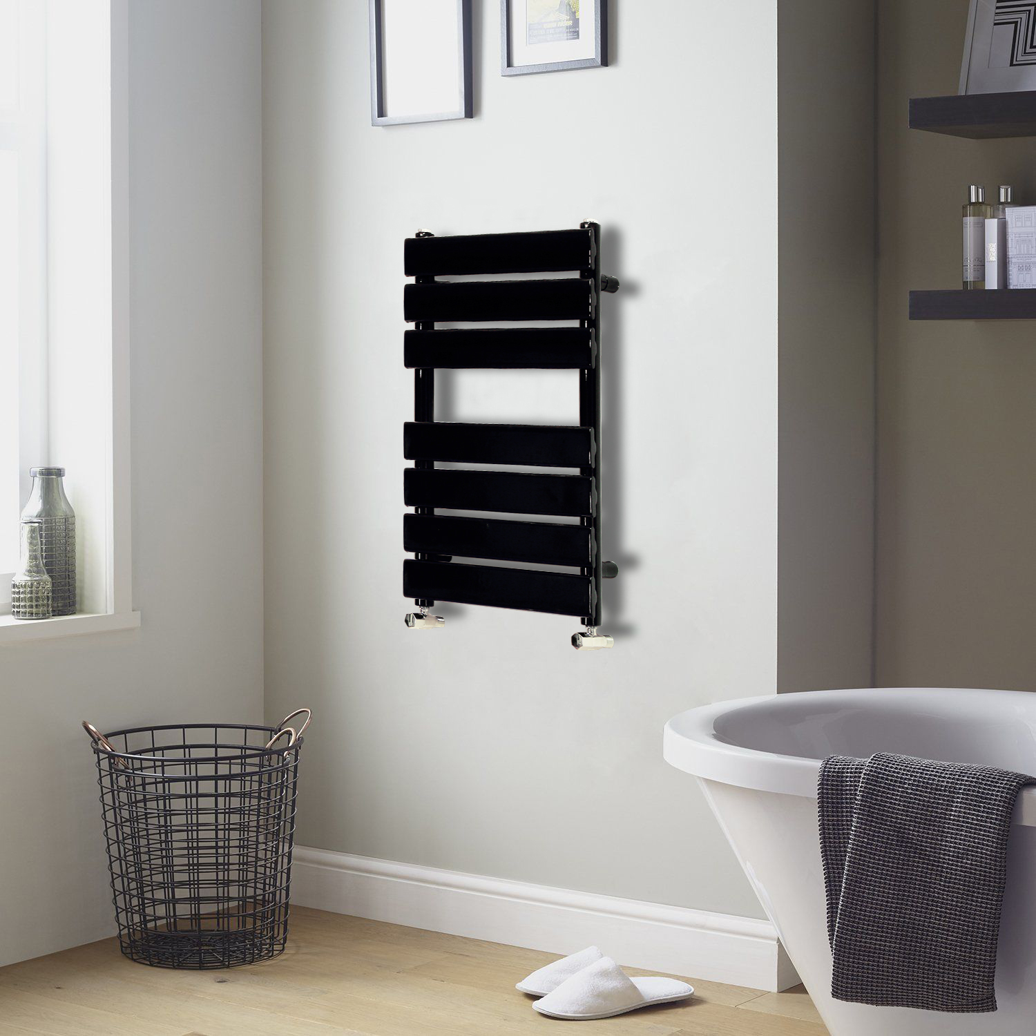 Modern Black Designer Flat Panel Heated Towel Rail Radiator Bathroom ...