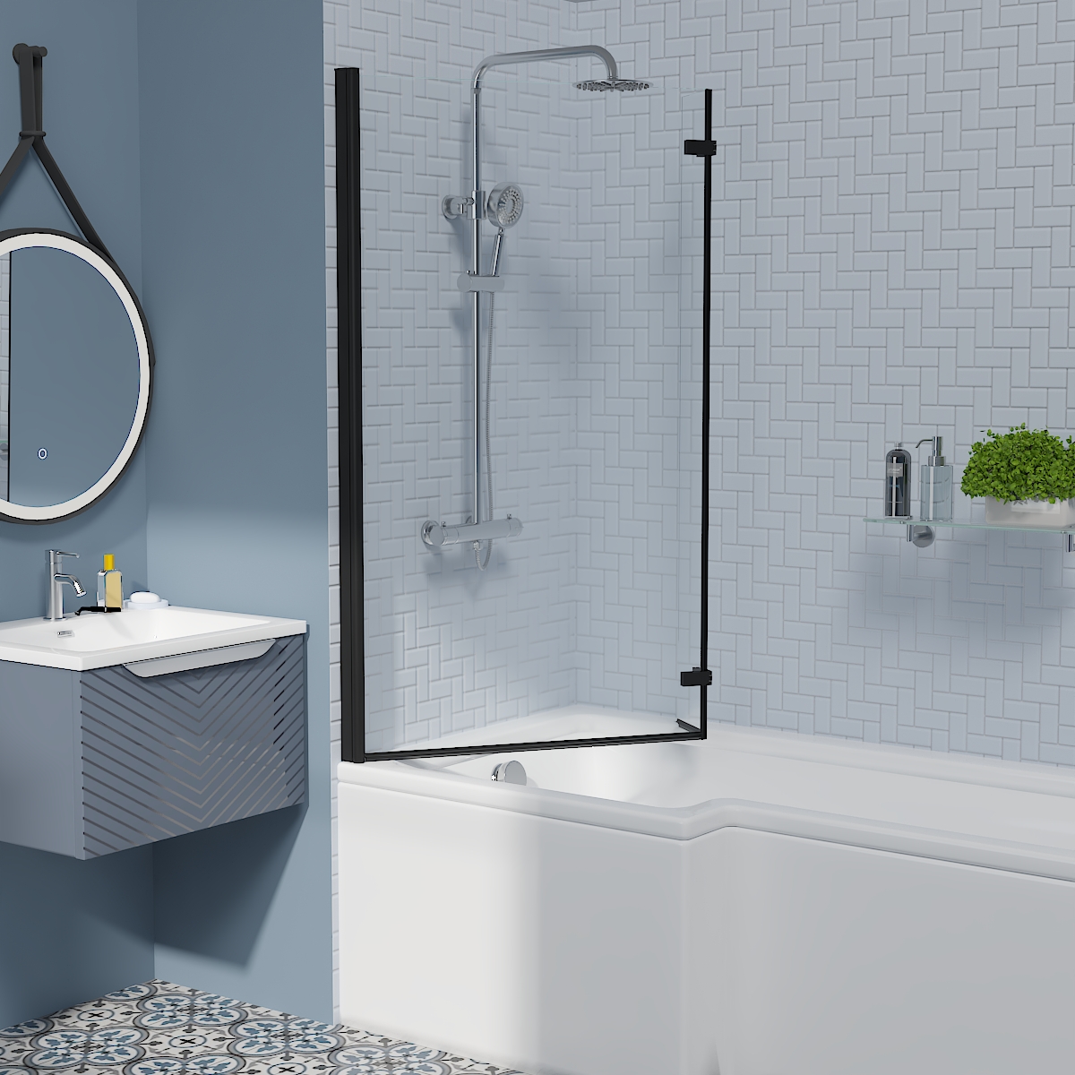 Pivot 4 Folding L Shape Hinged Bath Shower Screen P Shaped Glass Return ...