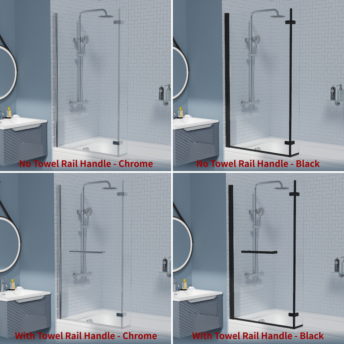 Pivot Bath Shower Screen Folding Square Grid Curved P L Shape Hinged ...