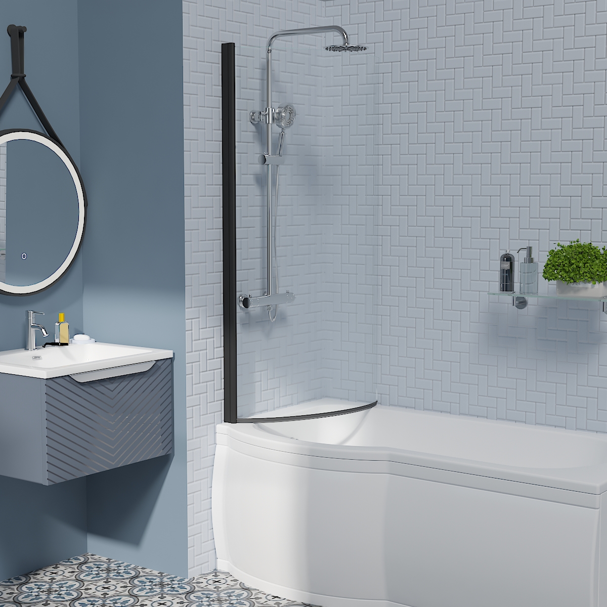 Pivot 4 Folding L Shape Hinged Bath Shower Screen P Shaped Glass Return ...