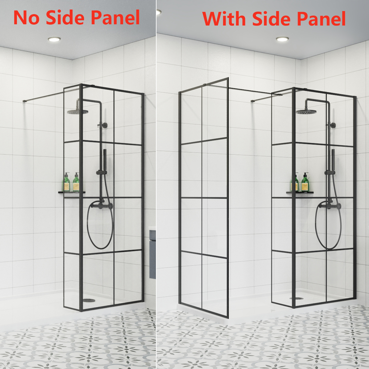 Walk In Wet Room Shower Enclosure Screen Flipper Panel Black Grid Glass ...