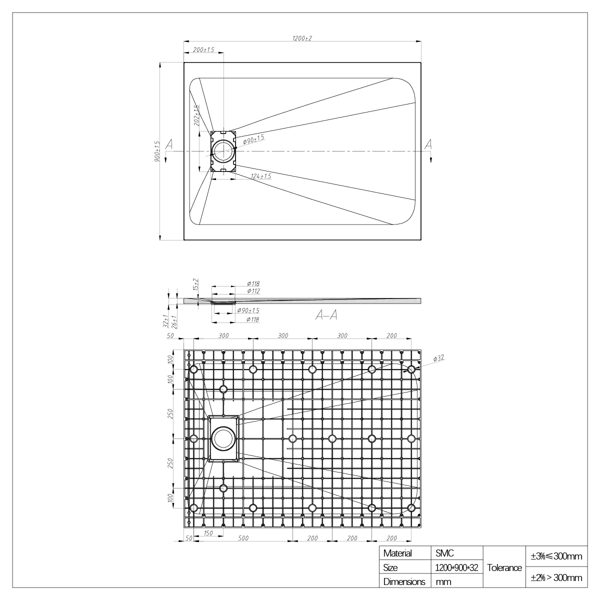 Quadrant/Square/Rectangle Shower Tray SMC Slate Effect Anthracite ...