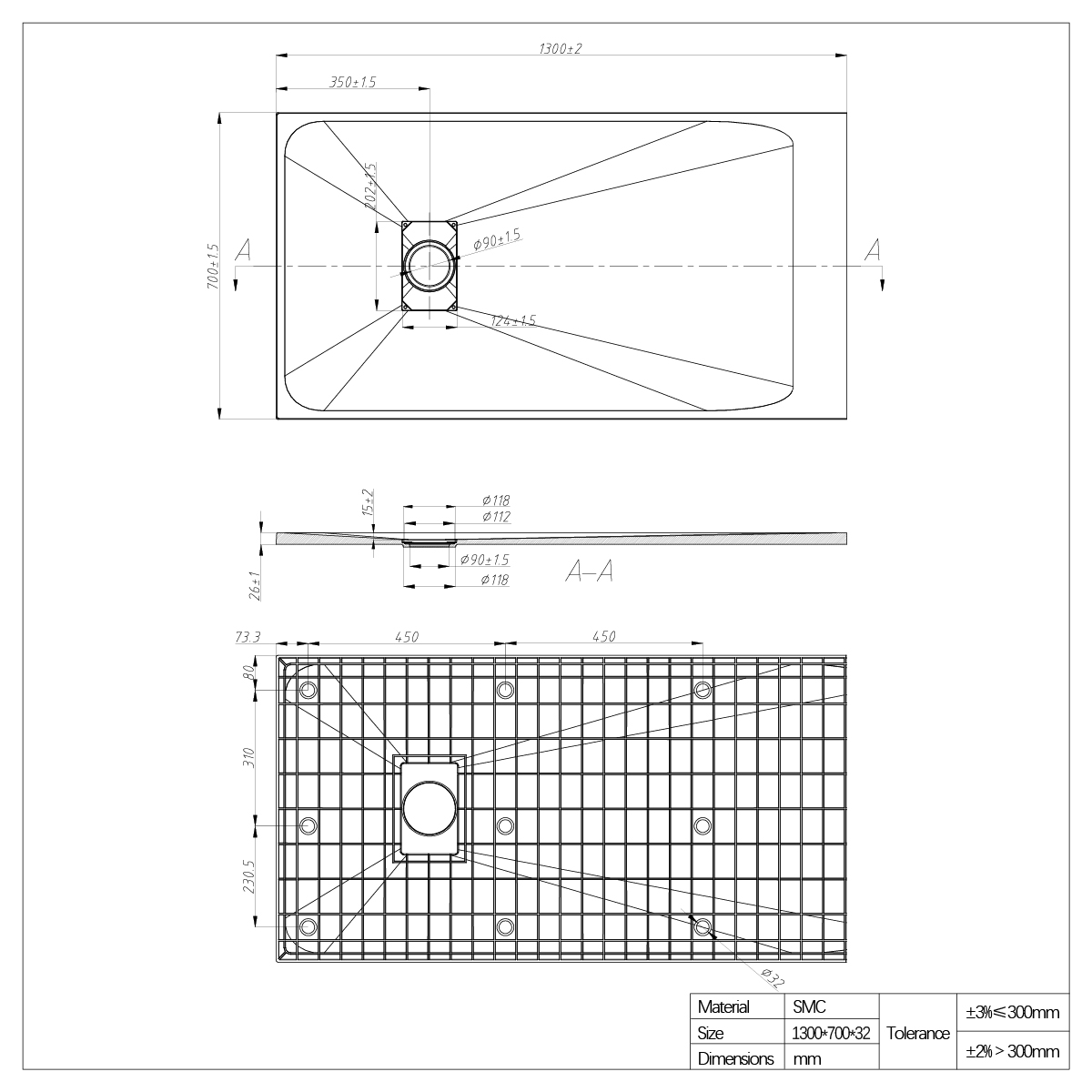 Quadrant/Square/Rectangle Shower Tray SMC Slate Effect Anthracite ...