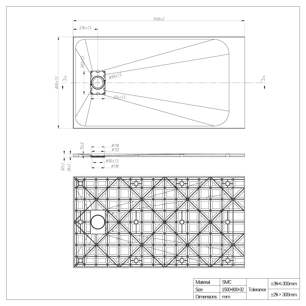 Quadrant/Square/Rectangle Shower Tray SMC Slate Effect Anthracite ...