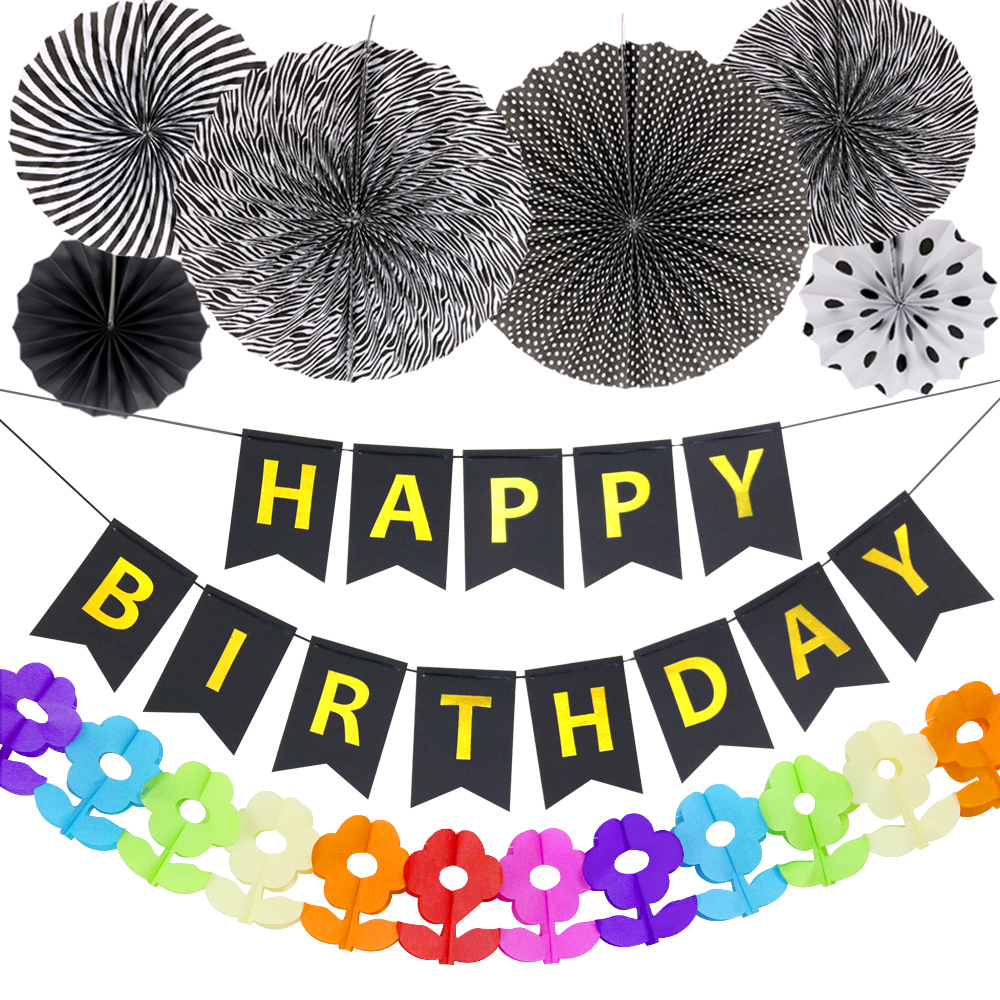 TtS Happy Birthday Bunting Garland Tissue Paper Fans Party Hanging ...