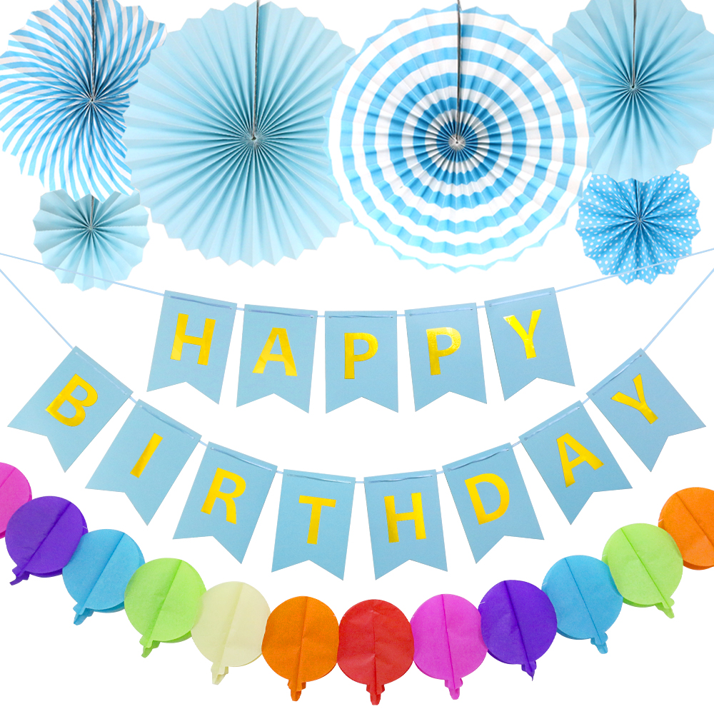 TtS Happy Birthday Bunting Garland Tissue Paper Fans Party Hanging ...