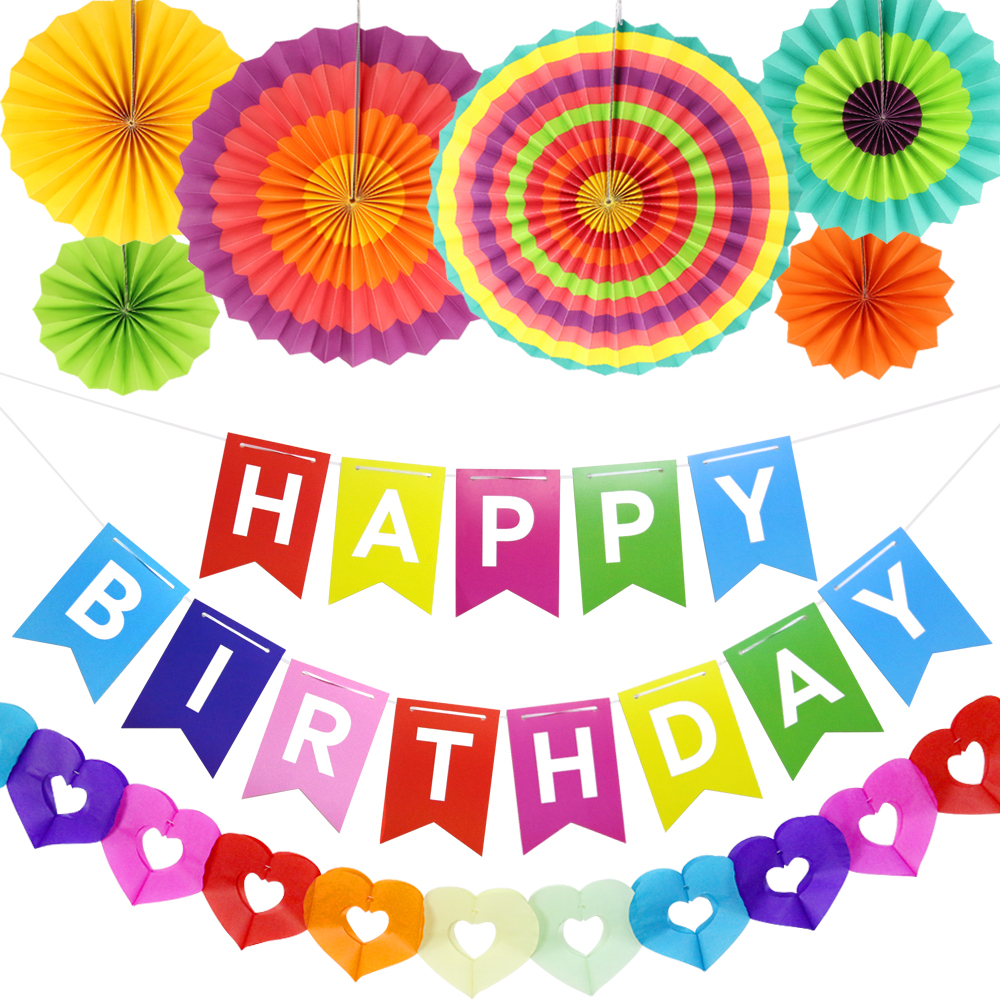TtS Happy Birthday Bunting Garland Tissue Paper Fans Party Hanging ...