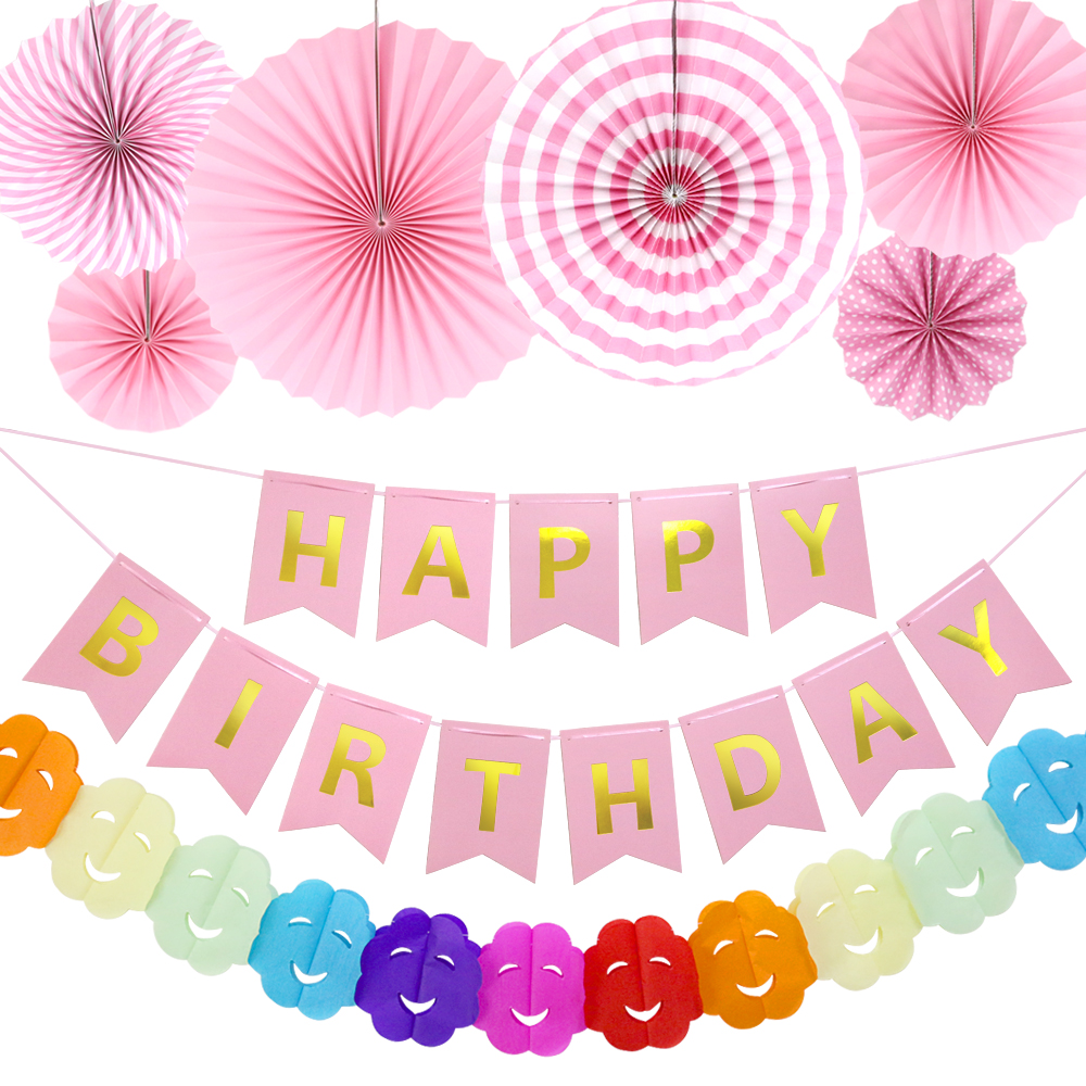 TtS Happy Birthday Bunting Garland Tissue Paper Fans Party Hanging ...