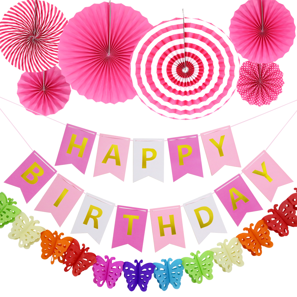 TtS Happy Birthday Bunting Garland Tissue Paper Fans Party Hanging ...