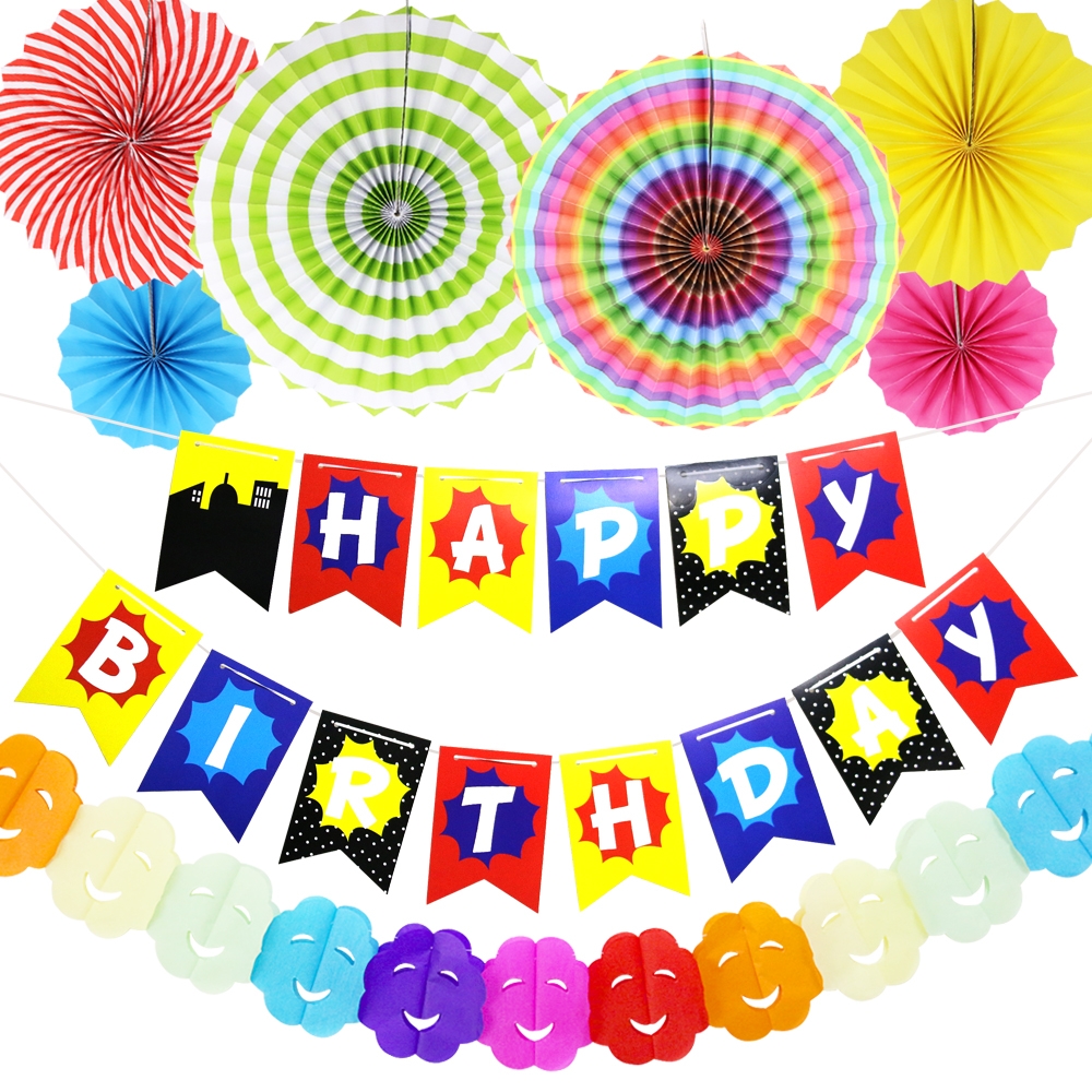 TtS Happy Birthday Bunting Garland Tissue Paper Fans Party Hanging ...