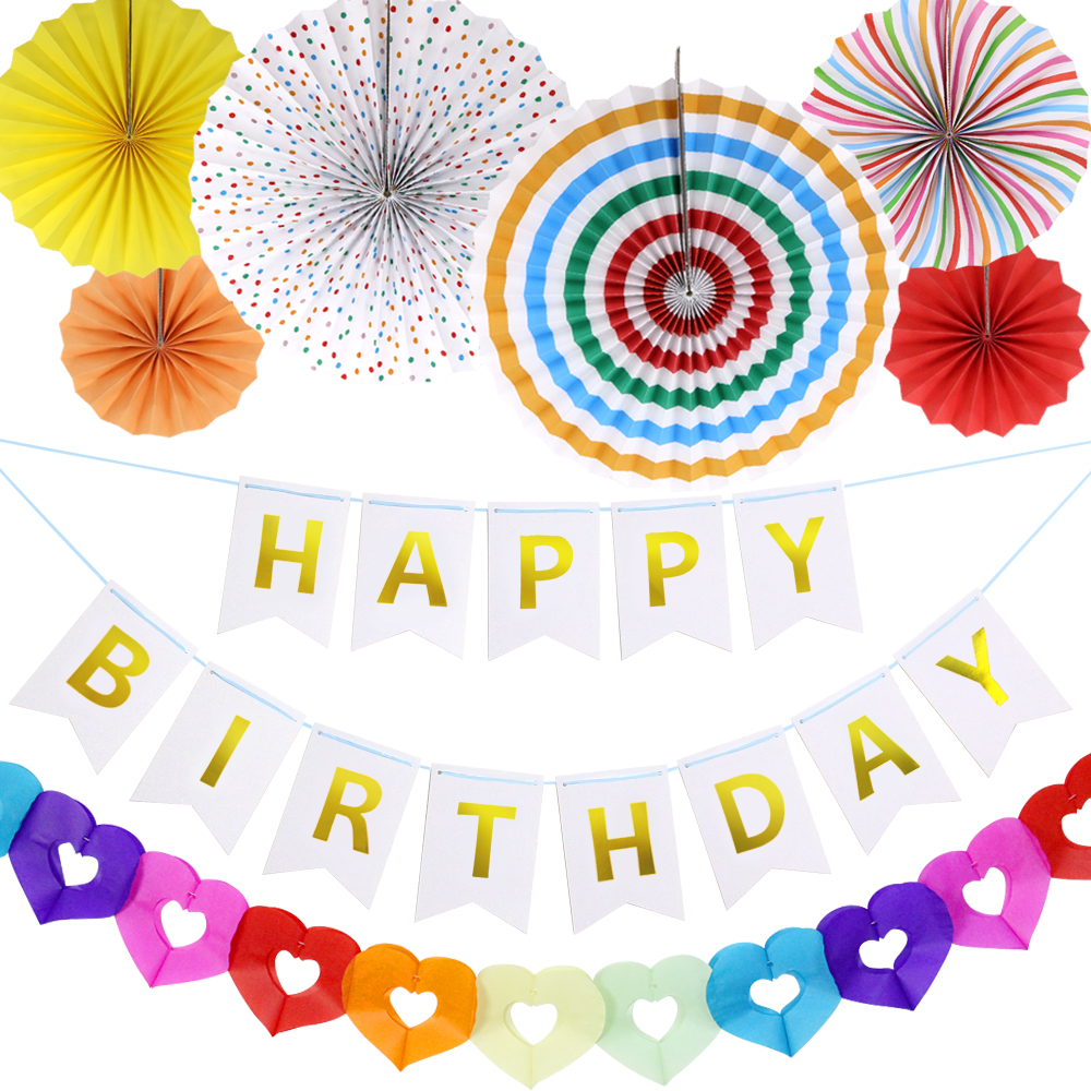 TtS Happy Birthday Bunting Garland Tissue Paper Fans Party Hanging ...