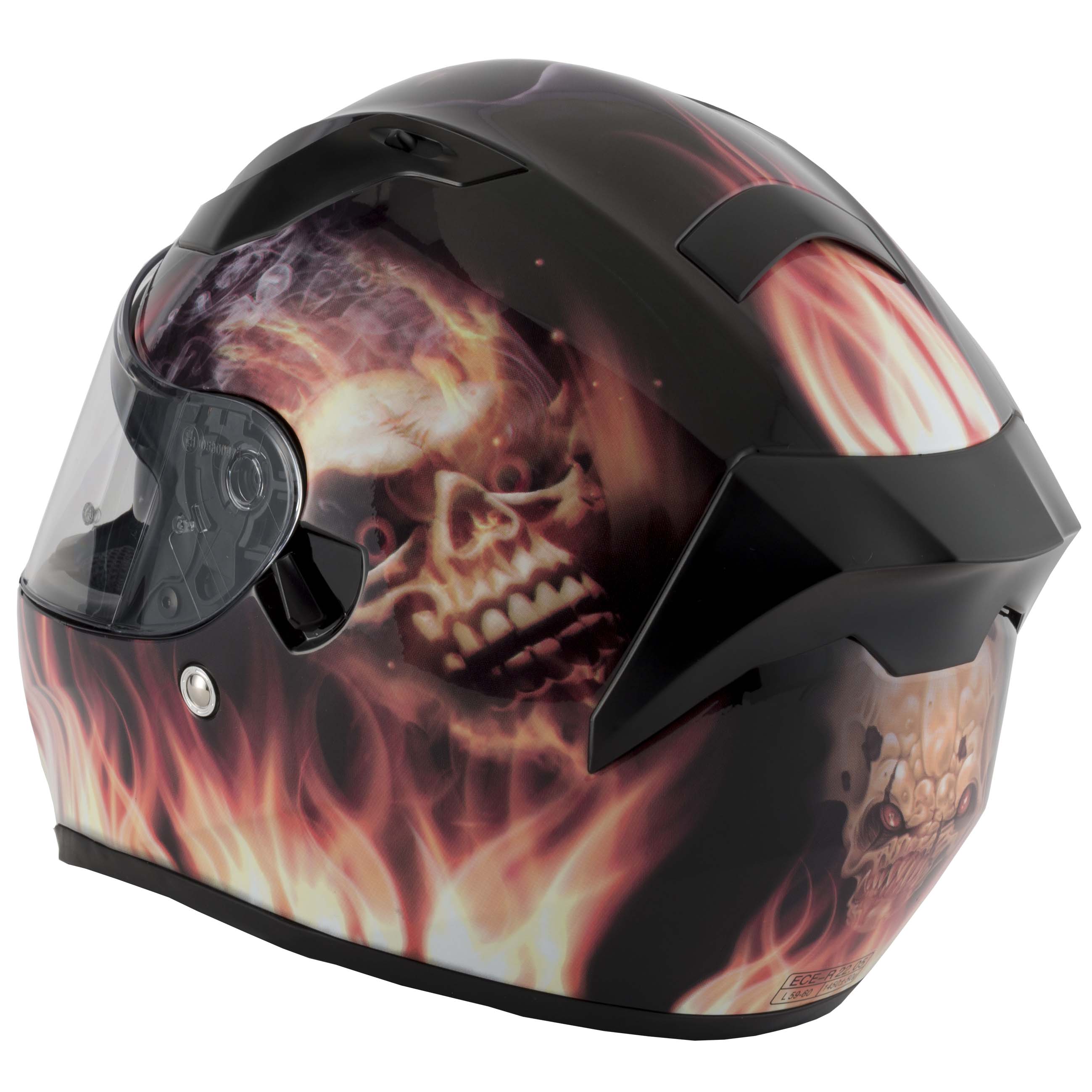 Vcan V128 FULL FACE Motorcycle Helmet ACU Built In Sun Visor Skull Rage ...