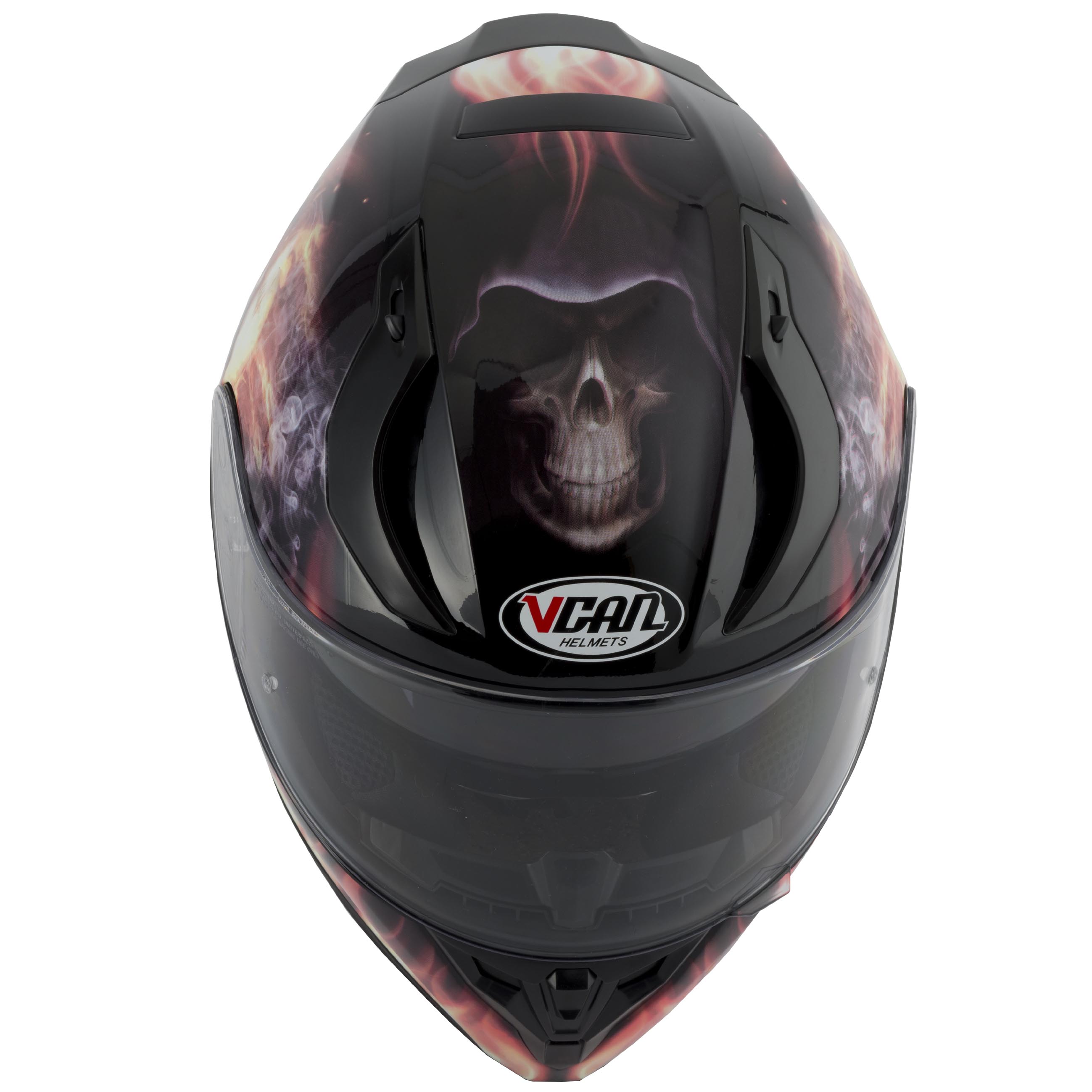 Vcan V128 FULL FACE Motorcycle Helmet ACU Built In Sun Visor Skull Rage ...