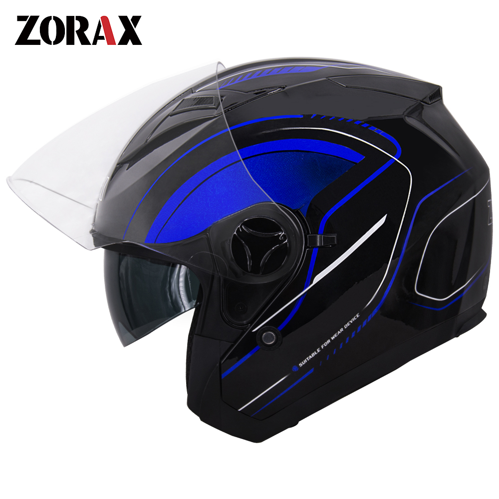 ZORAX LEO-608 Open Face DVS Motorbike Motorcycle Helmet Sun Visor Black ...