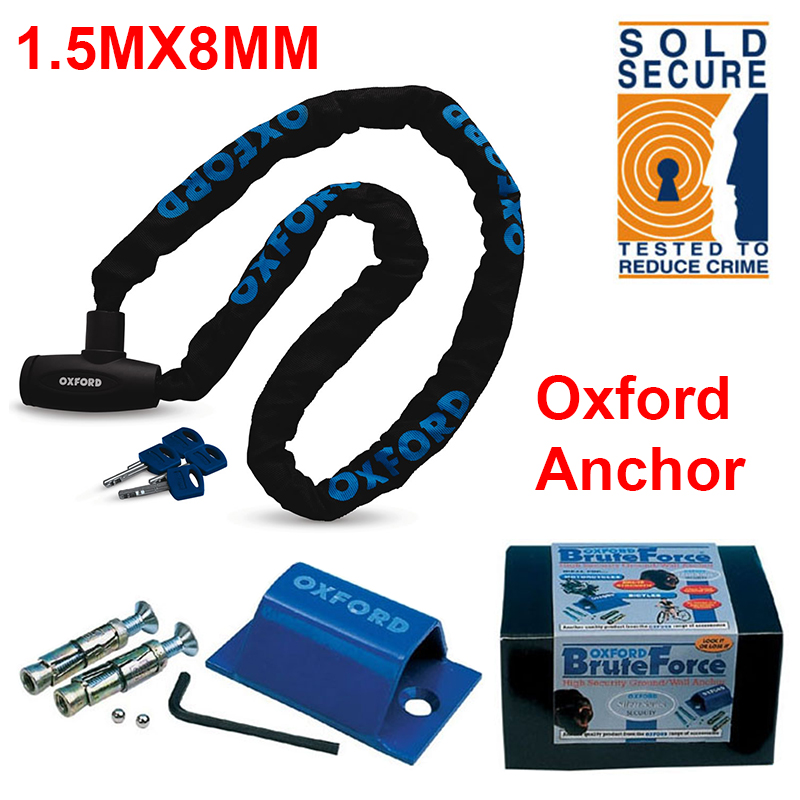 Oxford Heavy Duty GP 1.5M Motorcycle Motorbike Chain Lock + Wall Ground ...