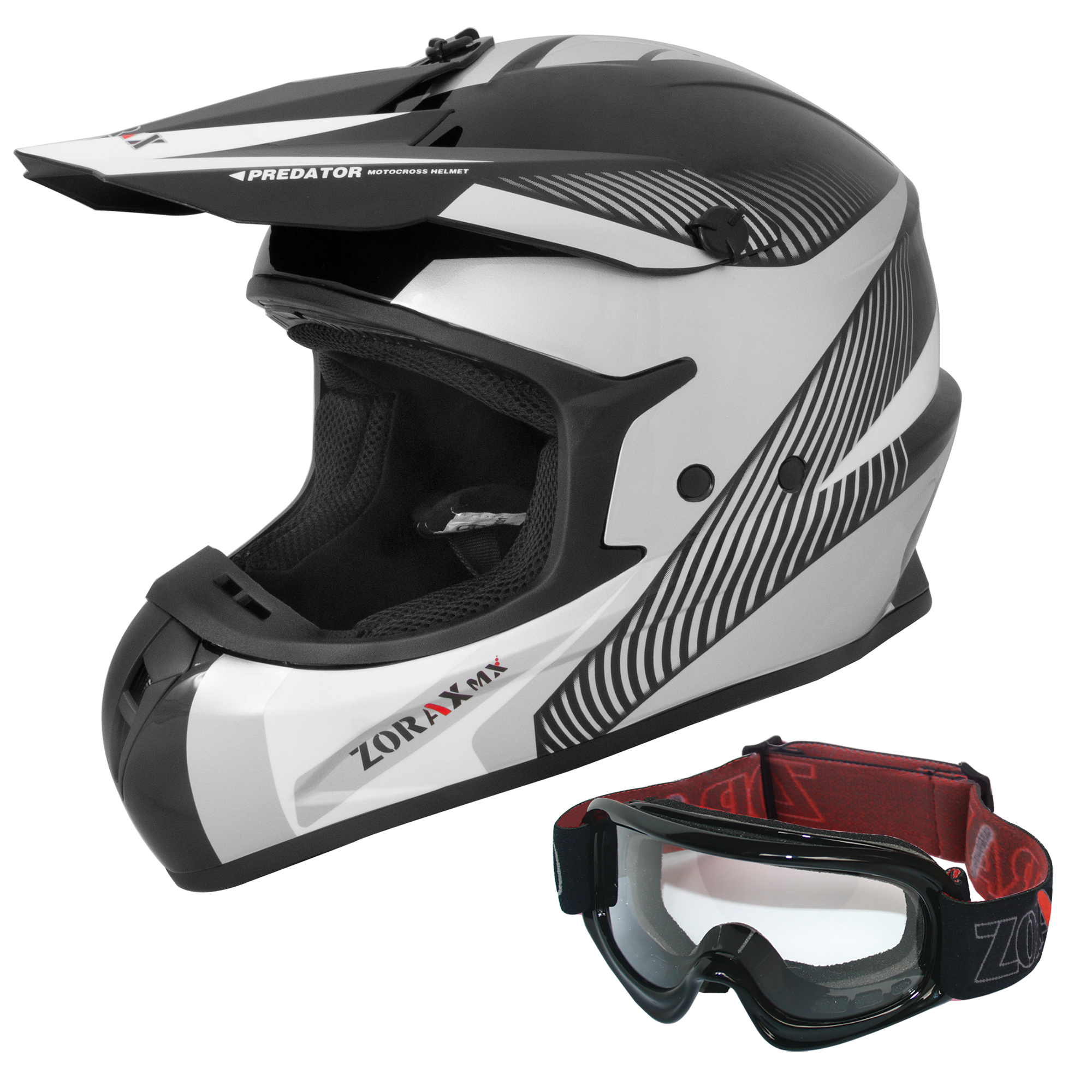 ZORAX ZOR-X305 MX Adult Dual Sport Motocross Bike Helmet & Goggles 8 ...